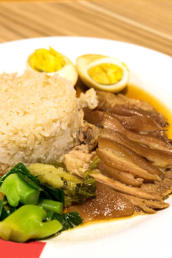 Close-up,thai Food:stewed Pork Leg on Rice with Boiled Egg Stock Photo ...