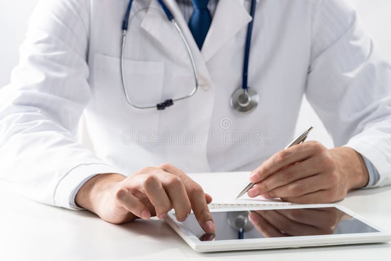 Close Up of Therapist Hands Using Tablet Computer Stock Image - Image ...