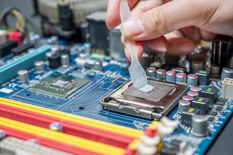 Close-up Thermal Compound on Cpu Chip in Mainboard Computer Stock Photo ...