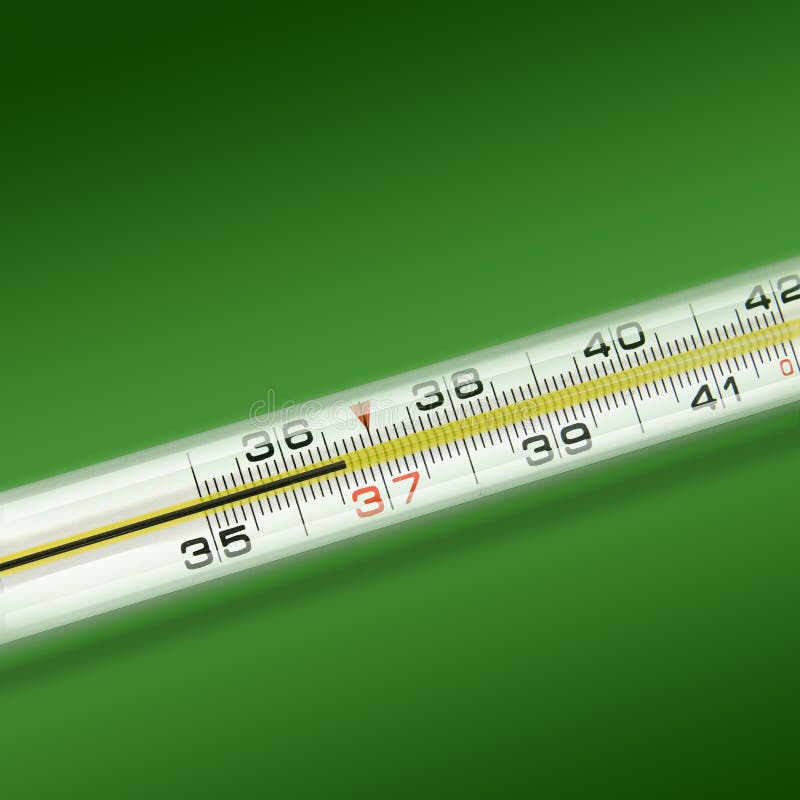 Close-up Thermometer On Green Background Stock Image - Image of display ...