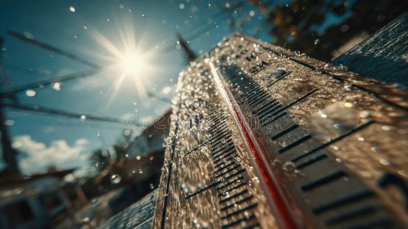 Close-up of a Thermometer Rising in Front of a Bright Sun and Dramatic ...
