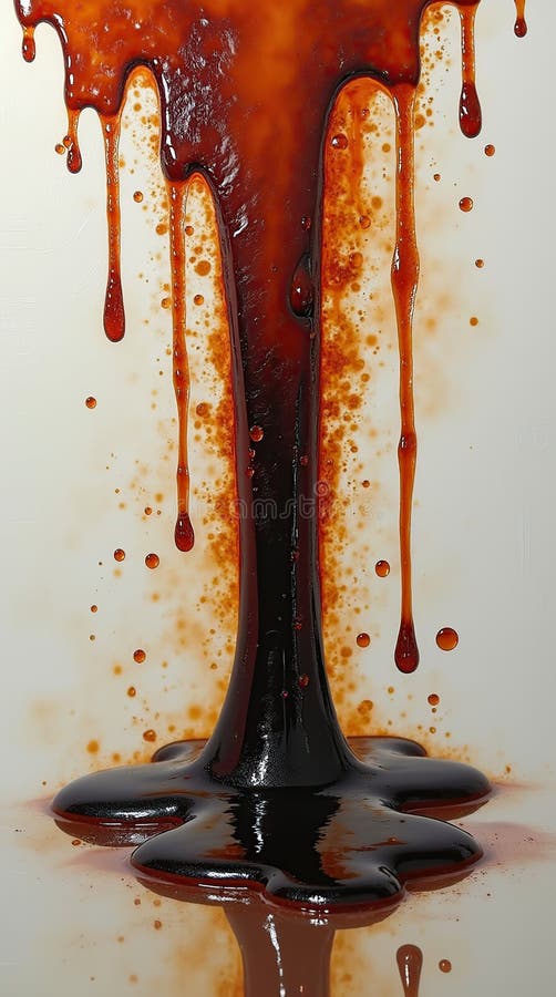 Viscous Oil Dripping with Sticky Liquid Splashes and Stains Stock ...