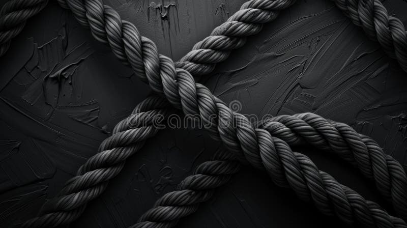 Close-up of Thick, Intertwined Black Ropes on a Dark Background ...