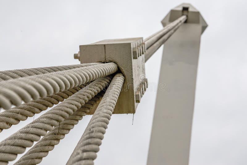 Close-up of the Thick Steel Cables of the Cable-stayed Bridge Stock ...