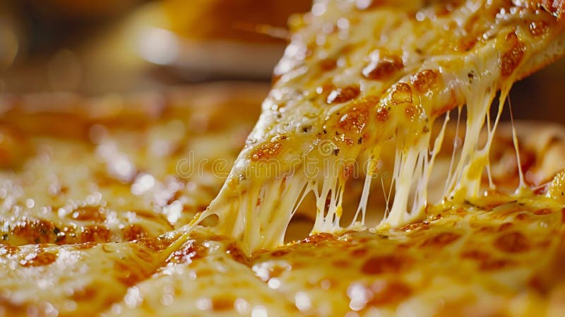 Close Up of Thin Crust Cheese Pizza Gooey Cheese Pull Stock ...