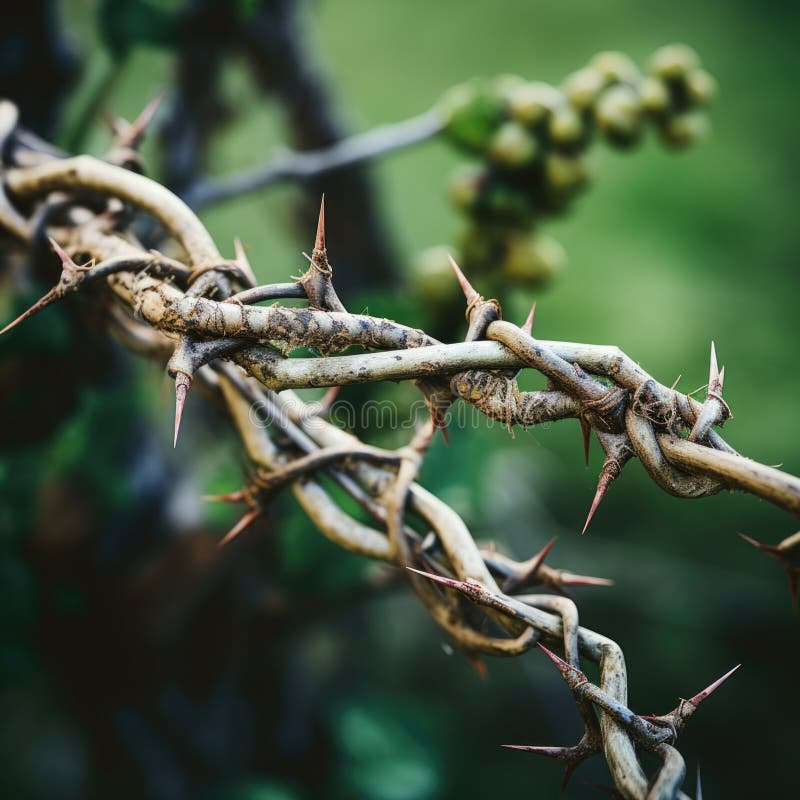 Close Up of Thorny Barbed Wire on a Vine, AI Stock Illustration ...