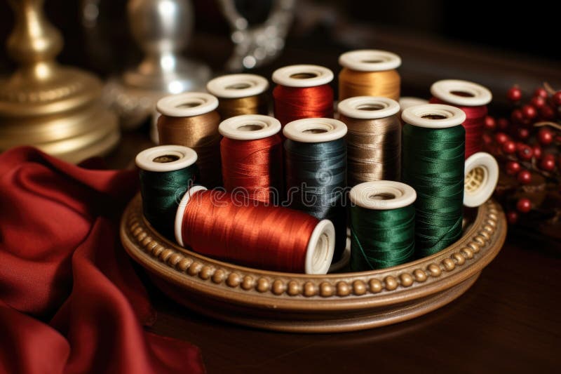 Close Up of Thread Spools in Traditional Christmas Colors Stock Photo ...