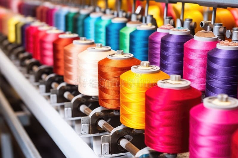 Close-up of Thread Winding Machinery with Spools of Thread Stock ...