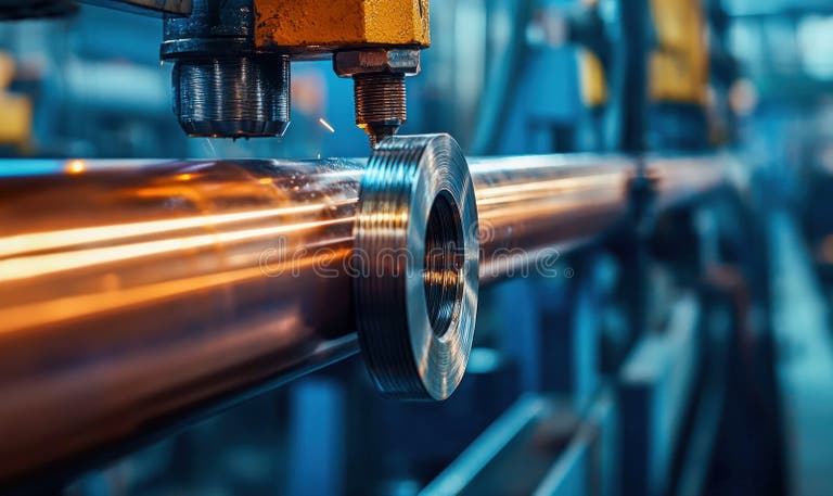 Metal Pipe Threading Process Stock Image - Image of blue, detail: 367819317