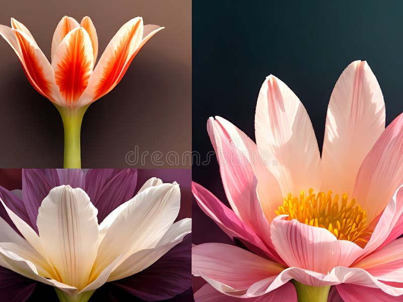 Close Up of Three Different Types of Flowers, Painting Art Stock Photo ...