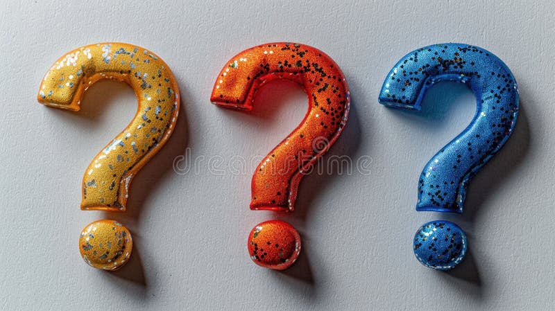 A Close-up of Three Differently Colored Question Marks on a White ...