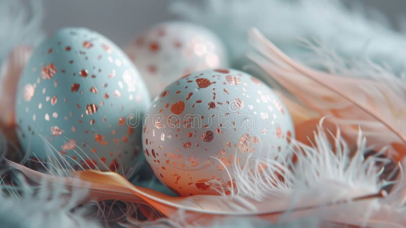 Close Up of Three Eggs in a Nest with Feathers. Suitable for Nature and ...