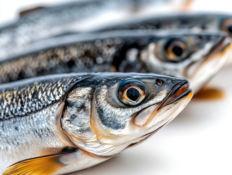 A Close Up of Three Fish on a White Surface Stock Image - Image of ...