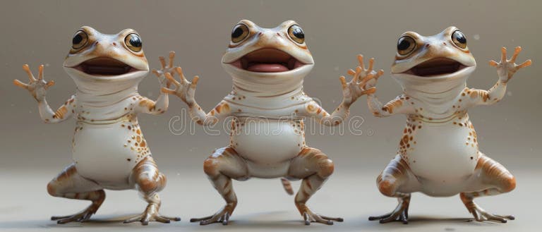 Close Up Three Funny Frogs Dancing and Smiling, Clean Background Stock ...