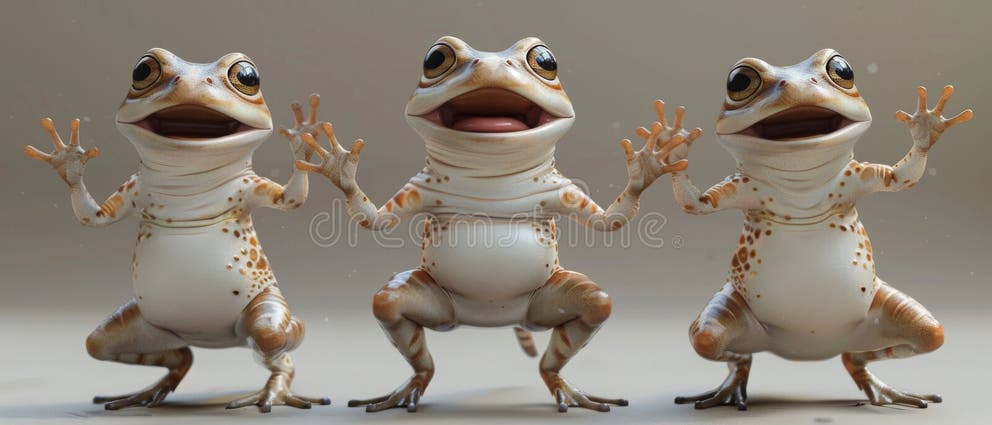 Close Up Three Funny Frogs Dancing and Smiling, Clean Background Stock ...