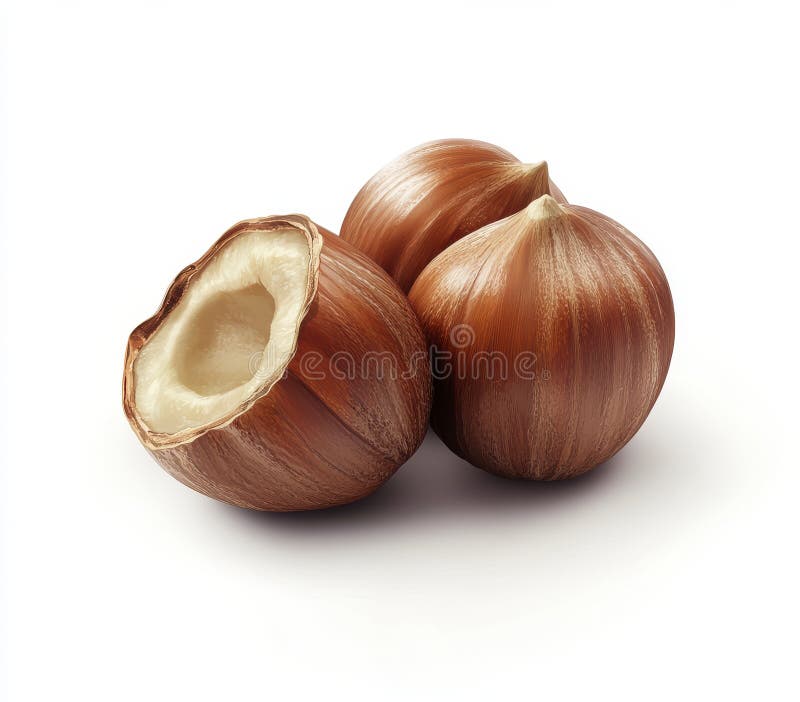 Three Hazelnuts on White Background Close Up Stock Illustration ...