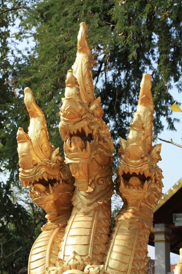 Close Up a Three-headed Dragon Statue in the Temple. Stock Image ...