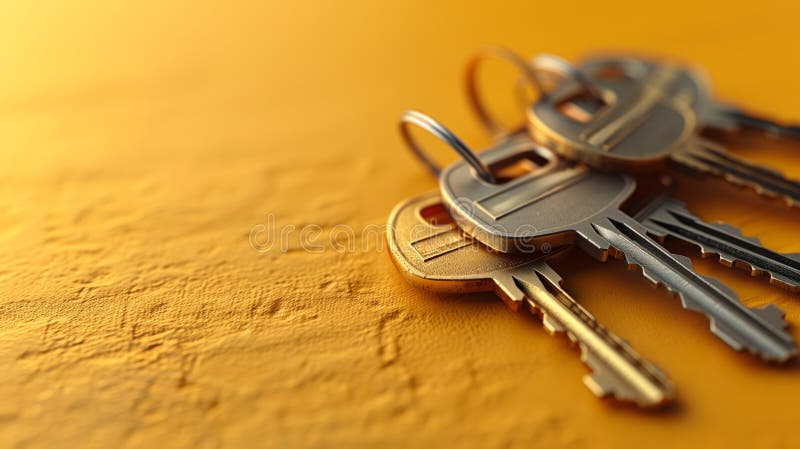 Close Up of Three Keys on a Yellow Surface Stock Photo - Image of focus ...