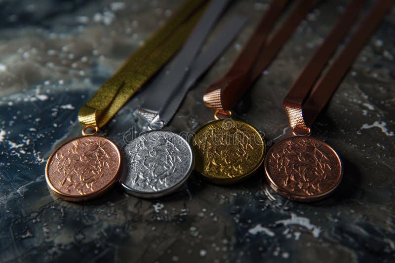 Close Up of Three Medals on a Table, Suitable for Awards and ...