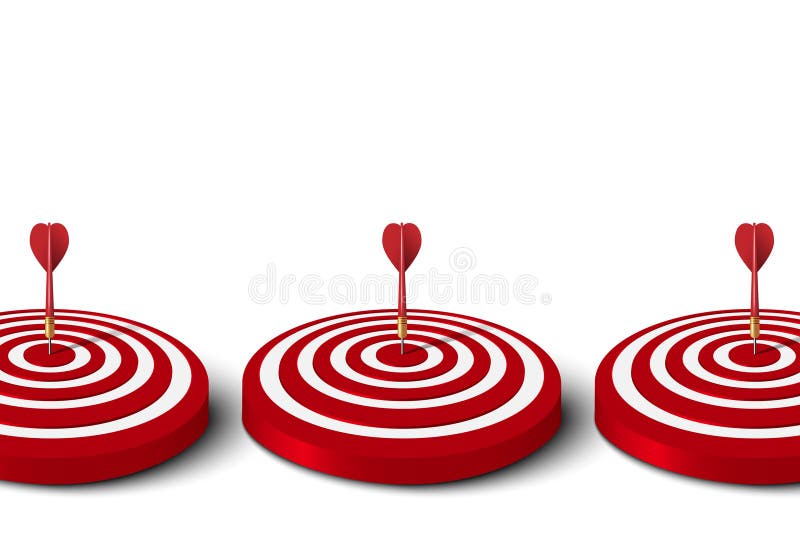 Three Red Dart Hit To Center Of Dartboard Stock Vector Illustration