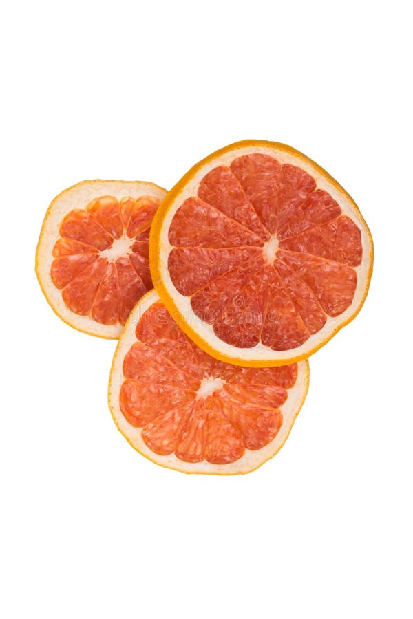 Close-up, Three Round Pieces of Dried Grapefruit, on a White Background ...