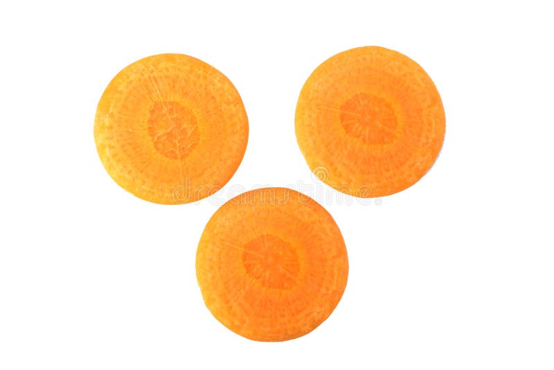 Close Up Three Round Thin Cut Carrot Slices Isolated on White Stock ...