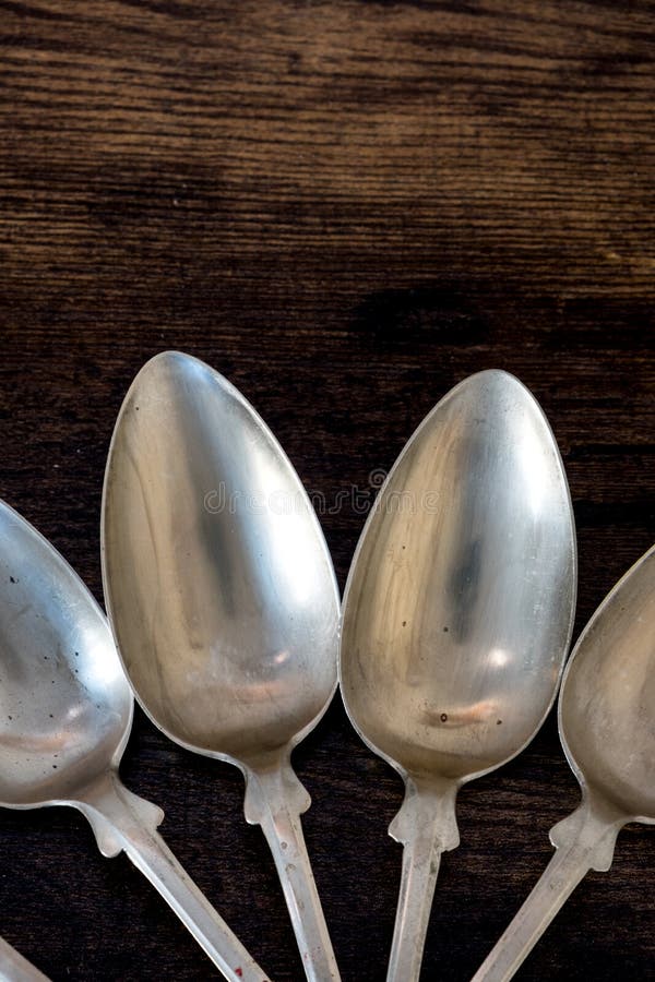 Close-up of Three Spoons Lie on Wooden Table in Form of Fan Stock Image ...