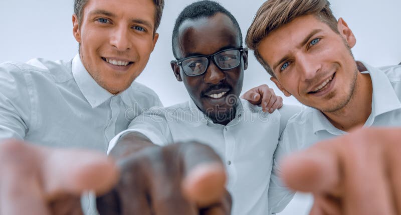 Close Up.three Successful Young Men Pointing at You Stock Photo - Image ...