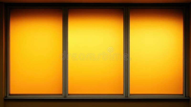 Close-Up of Three Windows with Orange Light on Dark Yellow Background ...