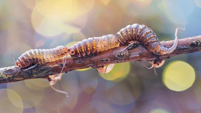 Three Caterpillars on a Twig Stock Illustration - Illustration of ...