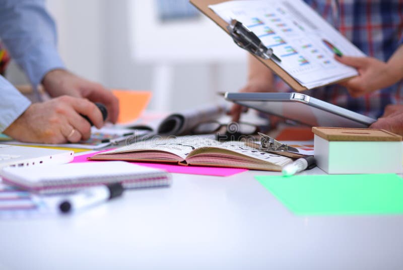Close-up of Three Young Creative Designers Working Stock Image - Image ...