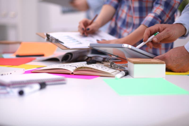 Close-up of Three Young Creative Designers Working Stock Image - Image ...