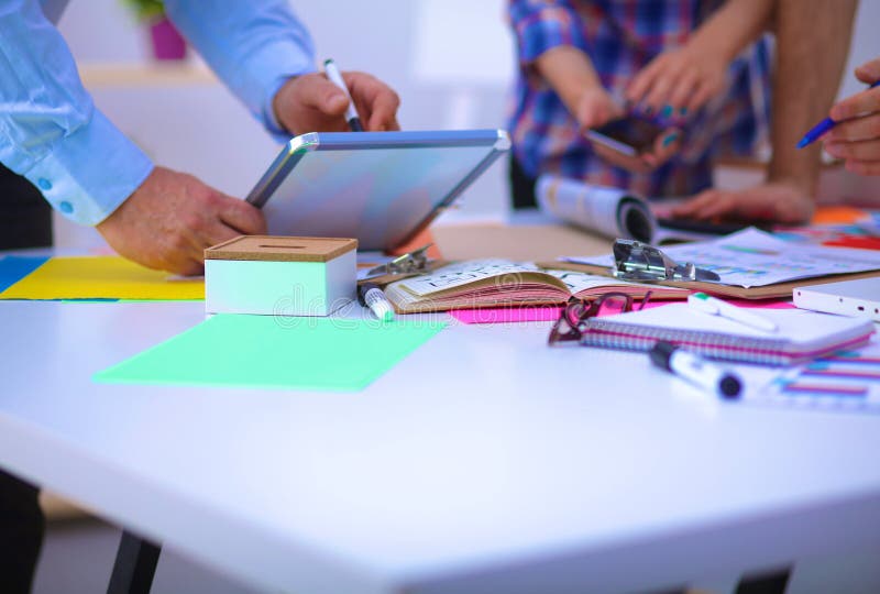 Close-up of Three Young Creative Designers Working Stock Image - Image ...