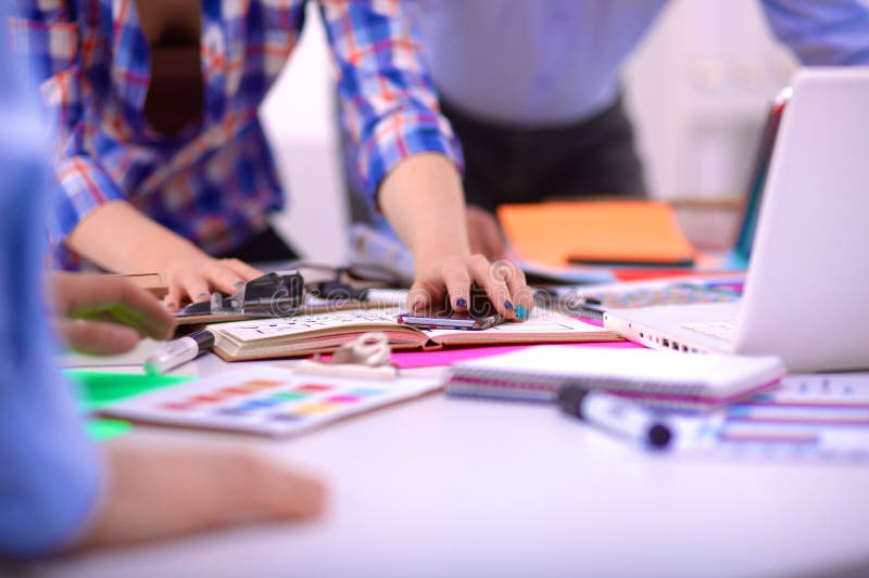 Close-up of Three Young Creative Designers Working Stock Image - Image ...