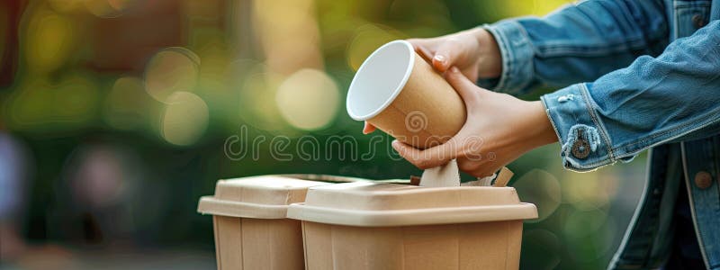 Close-up of Throwing a Paper Cup in the Trash. Selective Focus Stock ...