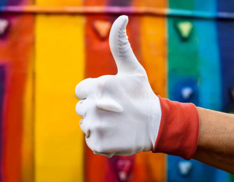 Close-up of a Thumbs-up Gesture with a Brightly Colored Mural in the ...