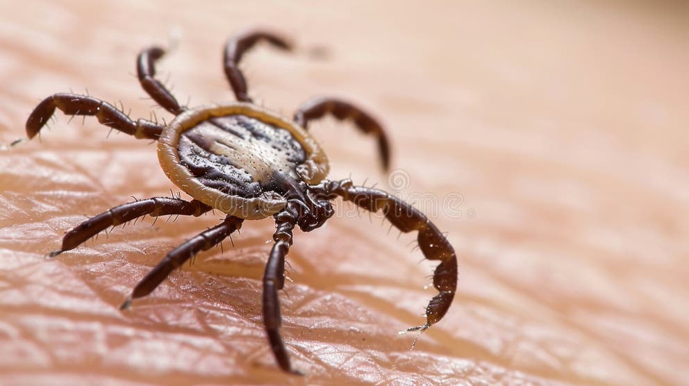 Close-Up of a Tick Crawling on Human Skin Stock Illustration ...