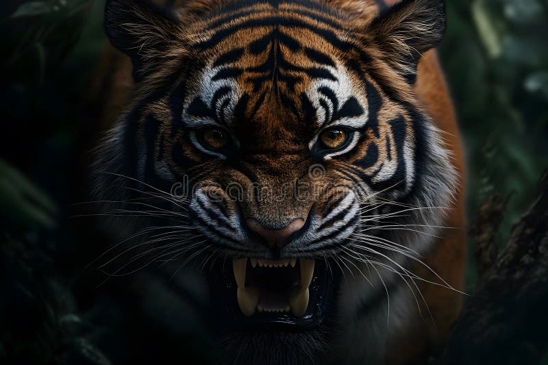 A Close Up of a Tiger with Aggressive Face Stock Image - Image of asian ...
