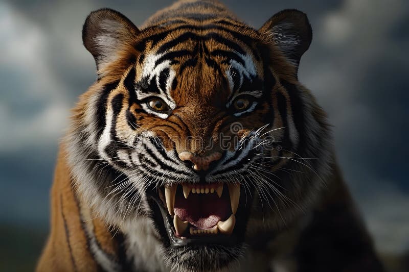 A Close Up of a Tiger with Aggressive Face Stock Image - Image of face ...