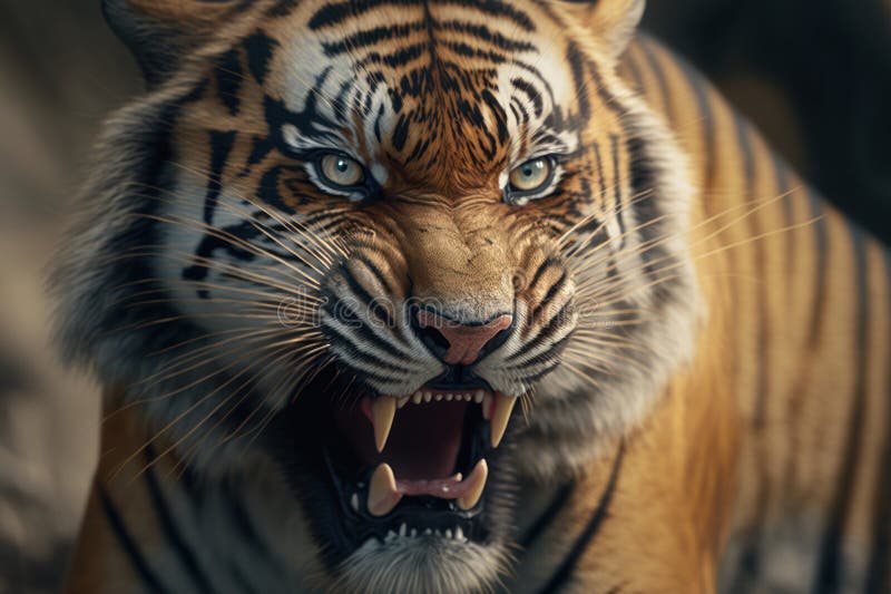 Close-up of Tiger Angry Face. Wildlife Stock Illustration ...