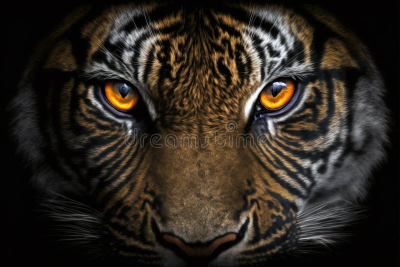 Close Up on a Tiger Face on Black Stock Illustration - Illustration of ...