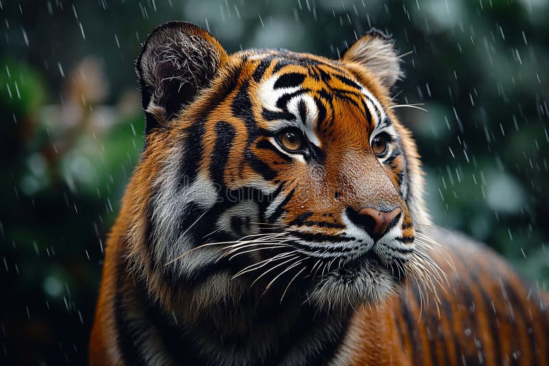 A Close Up of a Tiger in the Rain Stock Photo - Image of piercing ...