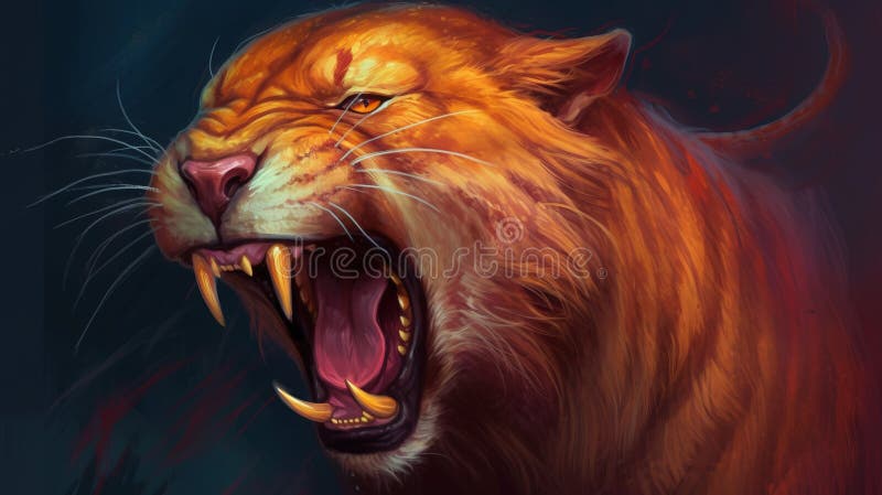 A Close Up of a Tiger S Face with it S Mouth Open Stock Illustration ...