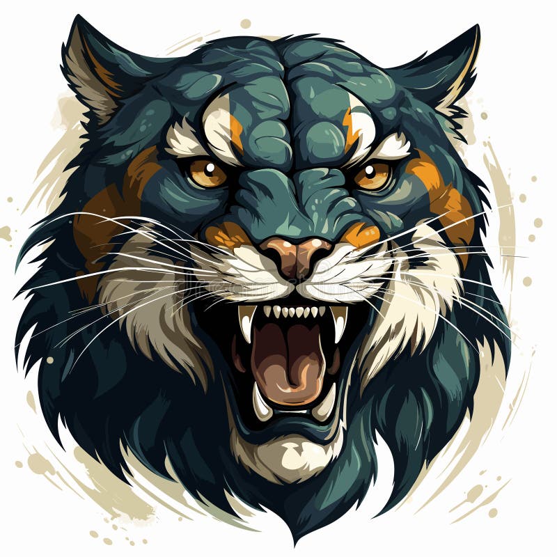 Close Up of Tiger S Face with it S Mouth Open Stock Vector ...