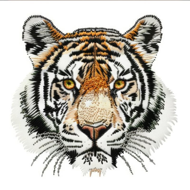 Close Up Tiger's Face White Background Embroidery Stock Photos - Free ...