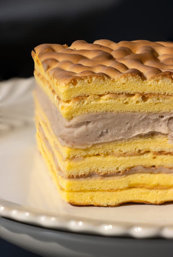 Close-up of Tiger Skin Cake Roll Stuffed with Taro Paste on the Table Stock Photo - Image of ...