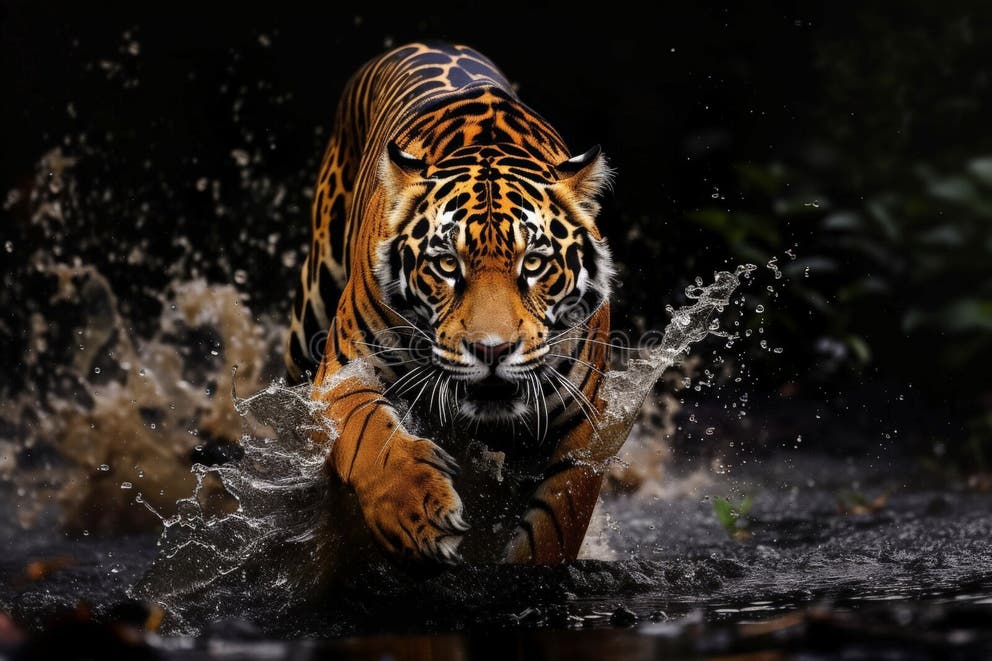 A Close Up of a Tiger in the Water with a Splash of Water on it S Face ...