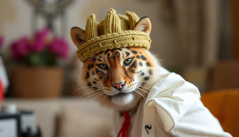 A Close Up of a Tiger Wearing a Hat Generated Stock Illustration ...