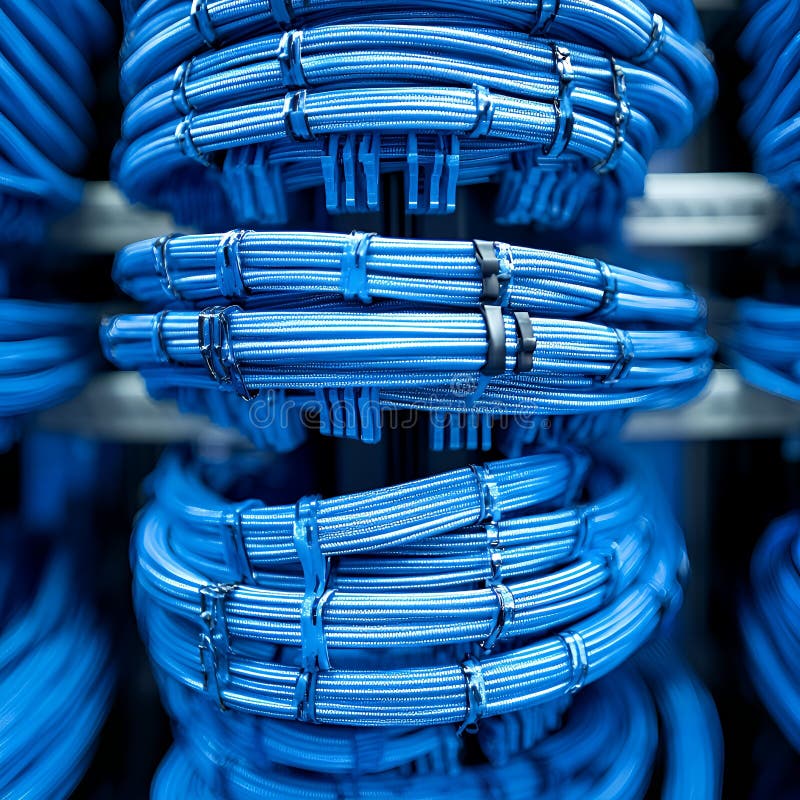 Closeup of Tightly Bundled Blue Network Cables Stock Illustration ...