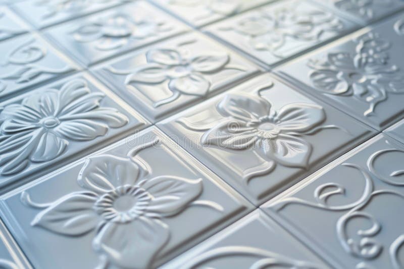 Close Up of a Tile with Delicate Flowers, Perfect for Interior Design ...